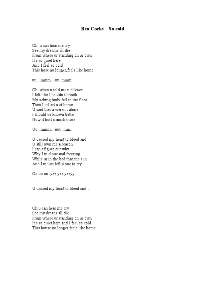 Ben Cocks - So Cold Lyrics Analysis | PDF