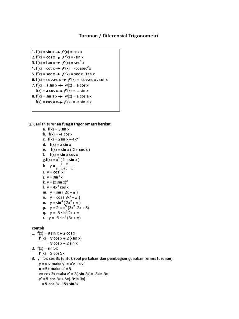 LKS Daring Turunan Trigonometri PDF | PDF | Metode & Bahan Ajar