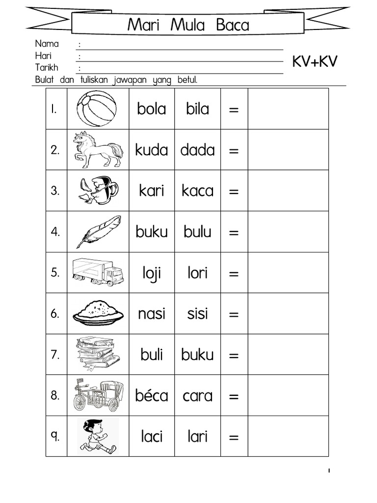 2 - KVKV - Baca - Perkataan - Bulatkan - Dan Tulis Jawapan Yang Betul | PDF