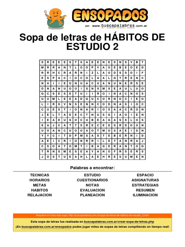 Sopa-De-Letras-De-Hábitos-De-Estudio 3-4-5 DE PRIMARIA | PDF | Ocio