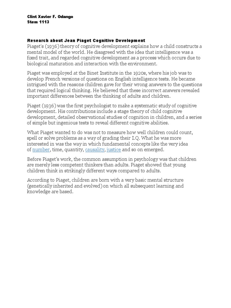 Jean Piaget's Cognitive Development Theory | PDF | Self-Improvement ...