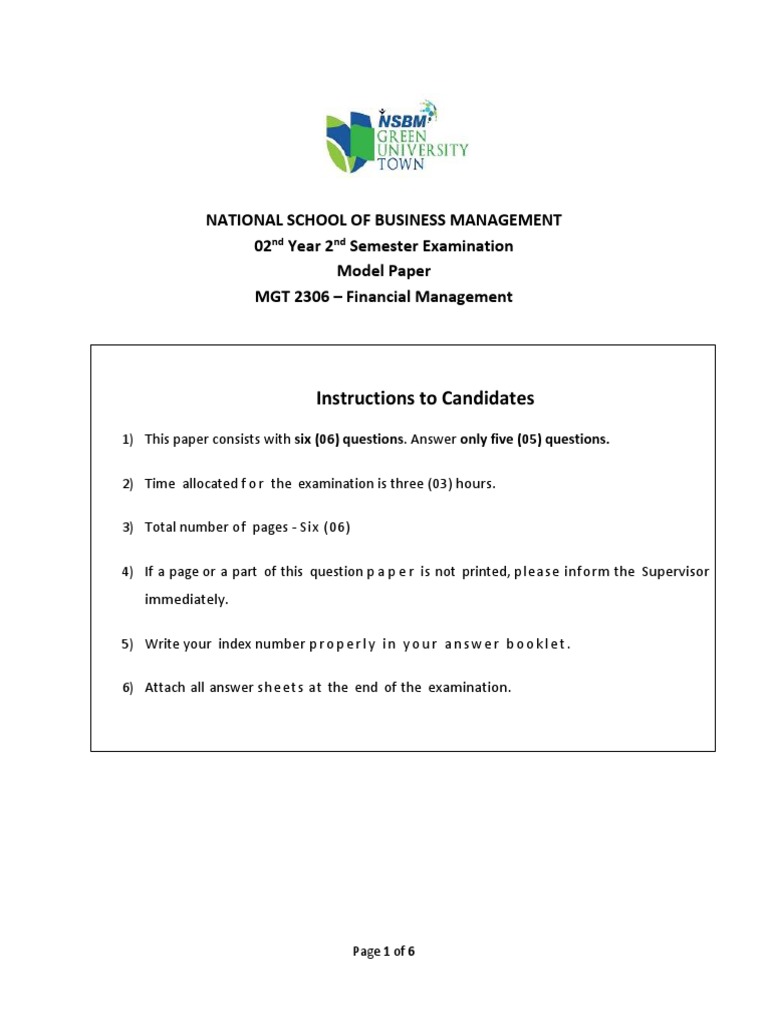 Model Paper Financial Management | PDF | Cost Of Capital | Preferred Stock