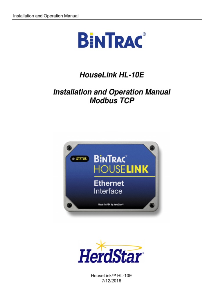 Houselink Hl-10E Installation and Operation Manual Modbus TCP | PDF ...