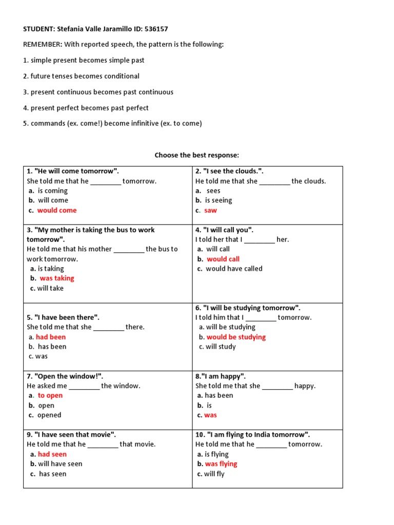 Reported Speech Quiz | PDF