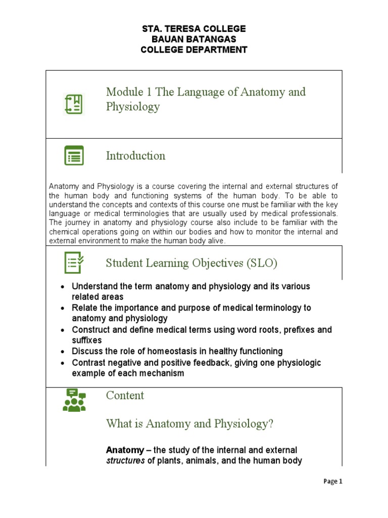 Module 1 - The Language of Anatomy and Physiology For Students | PDF ...