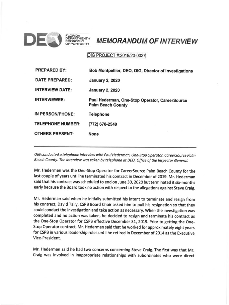 DEO Memorandum of Interview | PDF