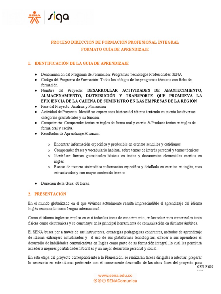 Guia de Aprendizaje Ingles | PDF | Planificación | Aprendizaje