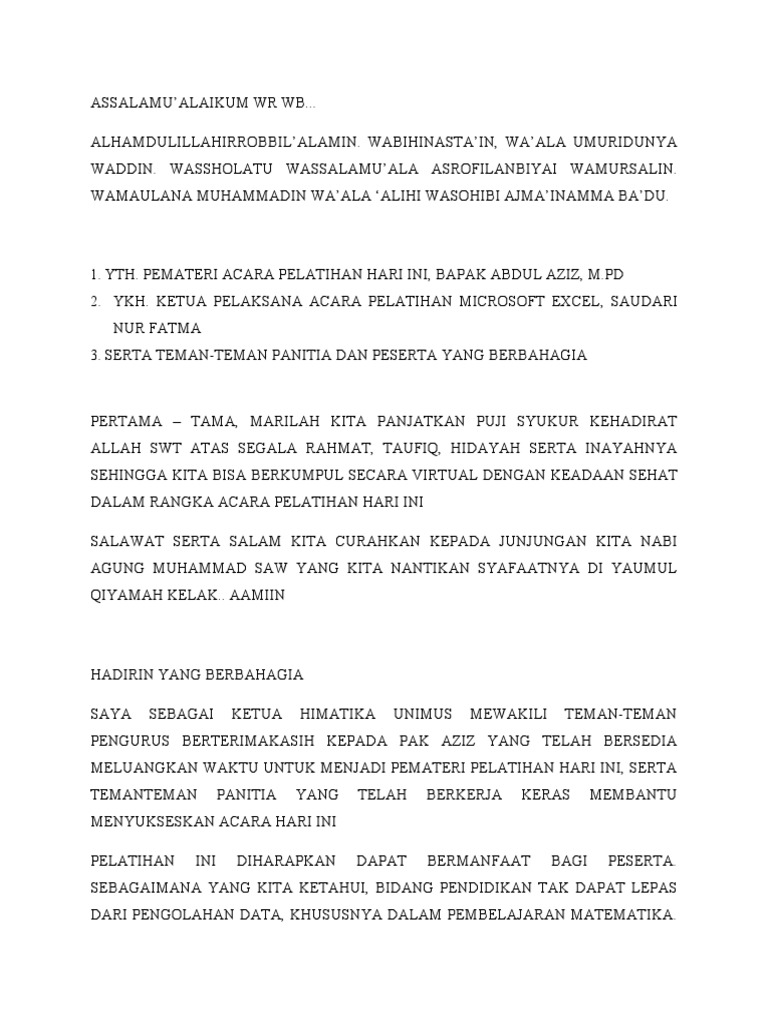 Sambutan Pelatihan | PDF