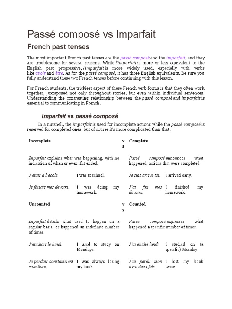 Difference Passe Compose and Imparfait | PDF | Linguistic Morphology ...