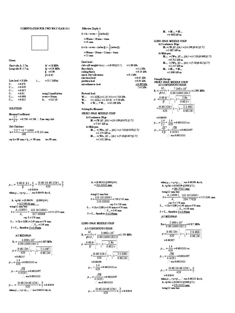 Two-Way Slab Design Calculations | PDF | Structural Engineering | Building Engineering