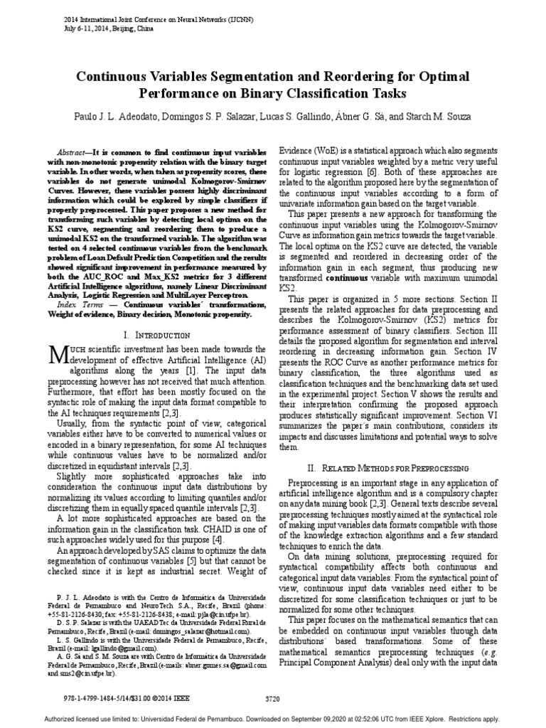 Continuous Variables Segmentation and Reordering For Optimal Performance On Binary ...