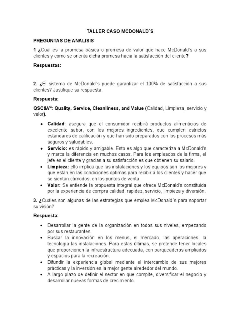 Taller Caso Mcdonald 222222 | PDF | Mc Donald's | La satisfacción del cliente