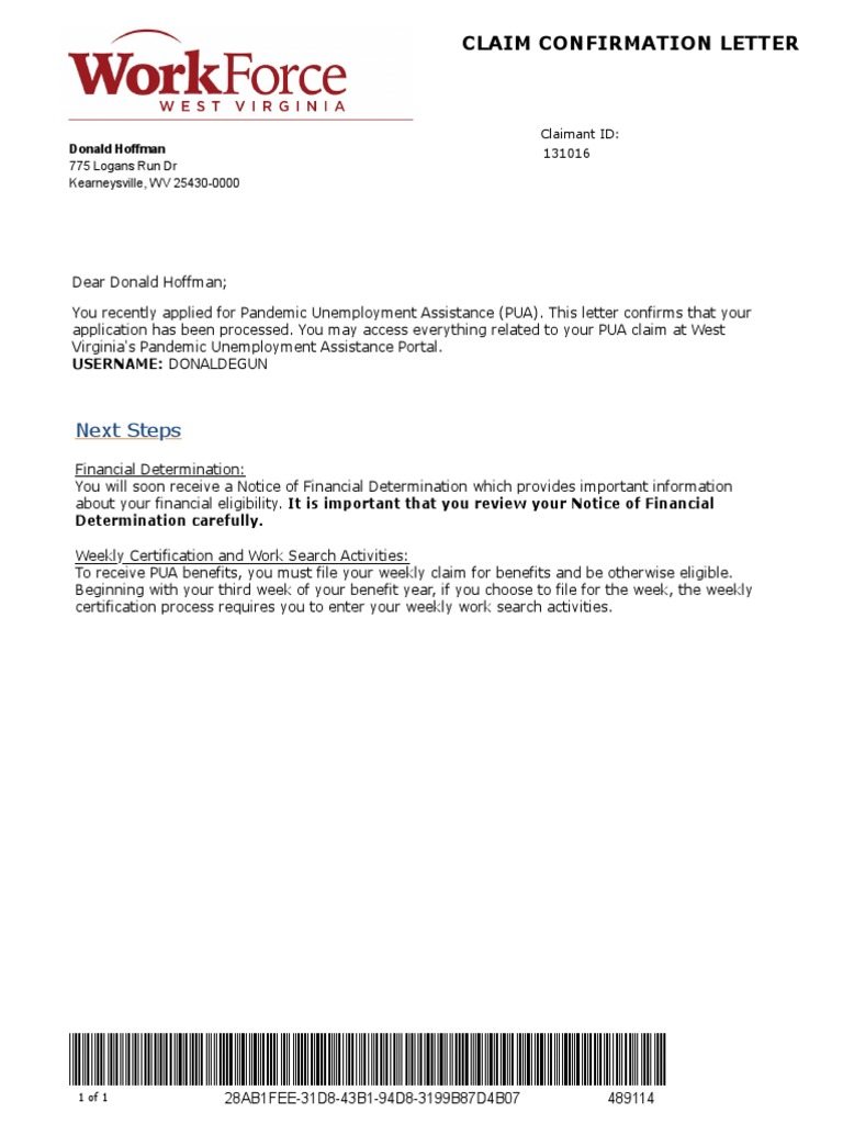 Next Steps: Claim Confirmation Letter | PDF