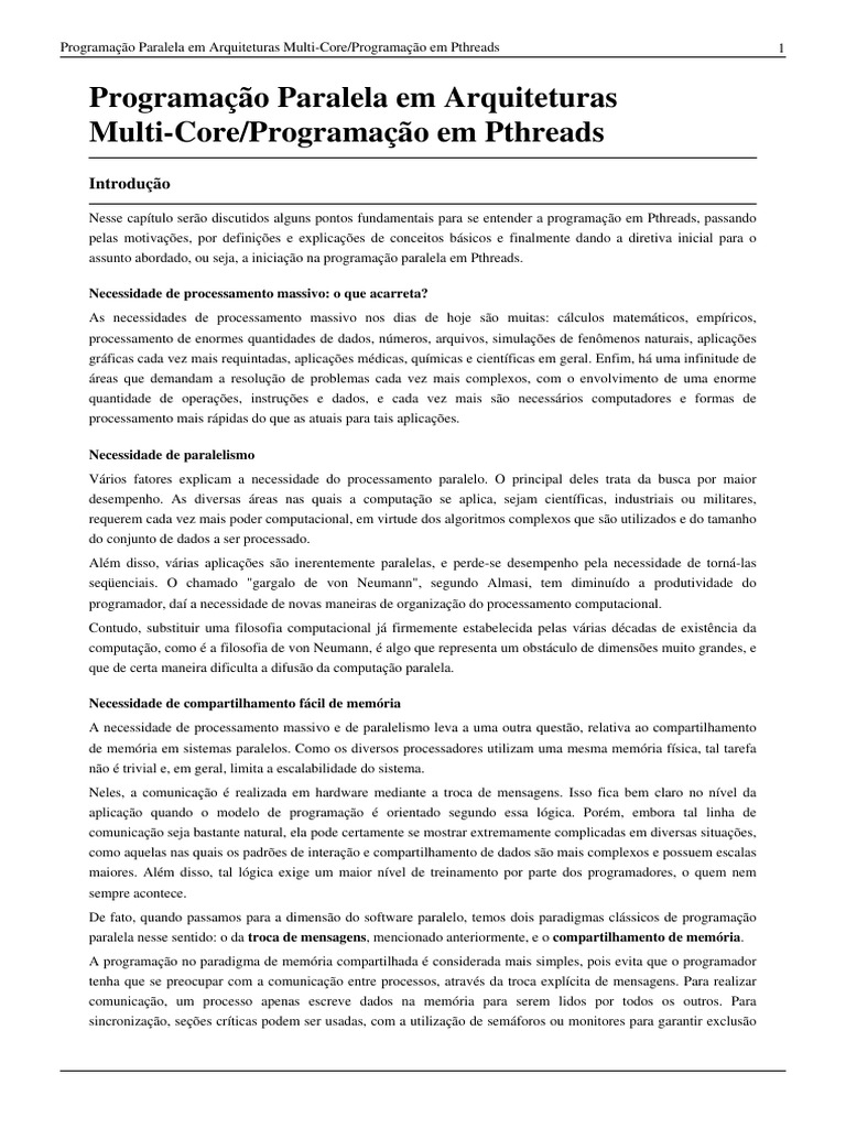 Programação Paralela Pthreads | PDF | Thread (informática) | Processo ...