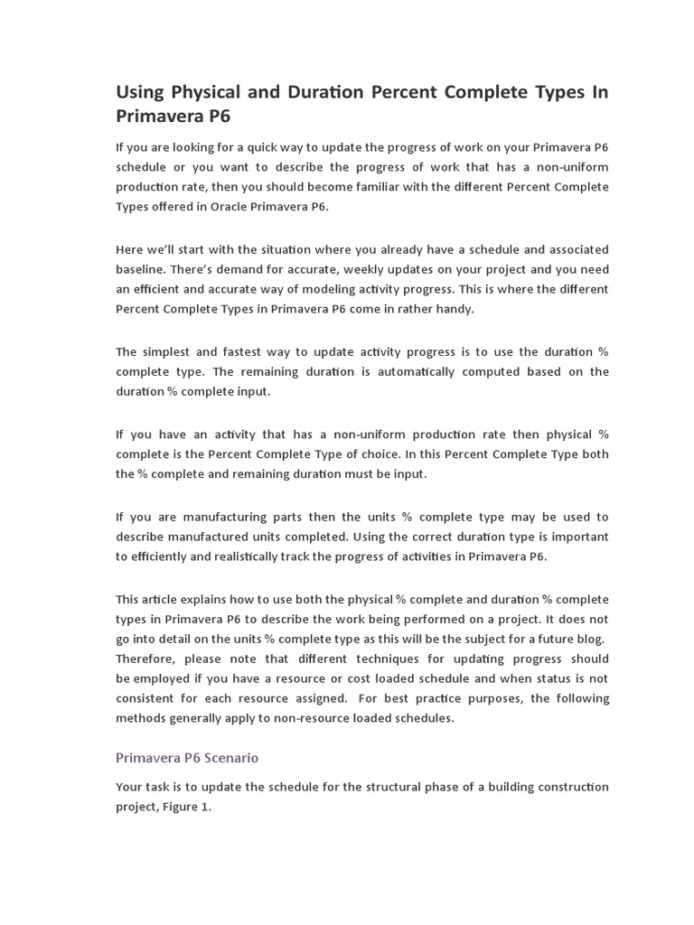 Using Percent Complete Types in P6 | PDF | Business | Computing And ...