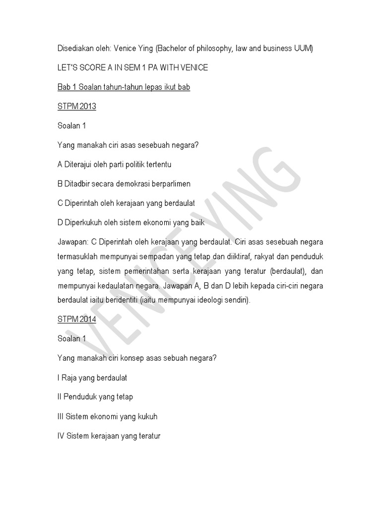 STPM Pa Sem 1 Bab 1 Q and A | PDF