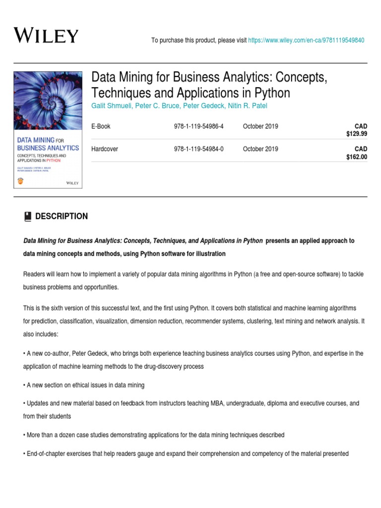 Wiley - Data Mining For Business Analytics - Concepts, Techniques and Applications in Python ...