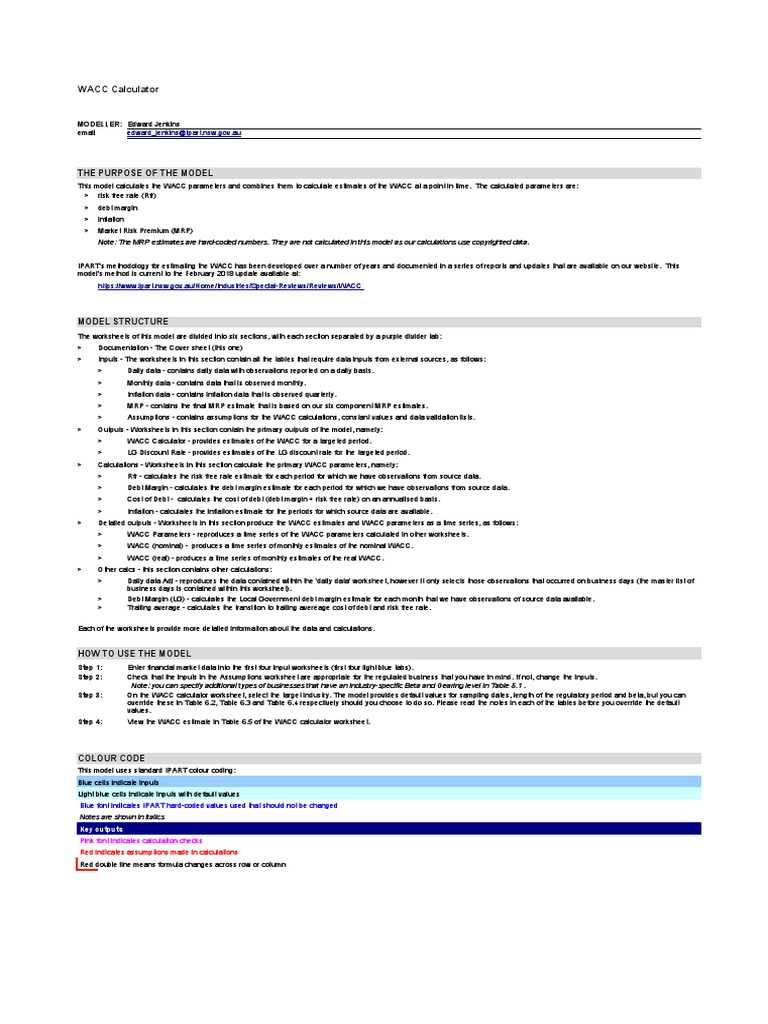 Spreadsheet WACC Model August 2020 | PDF | Cost Of Capital | Financial ...