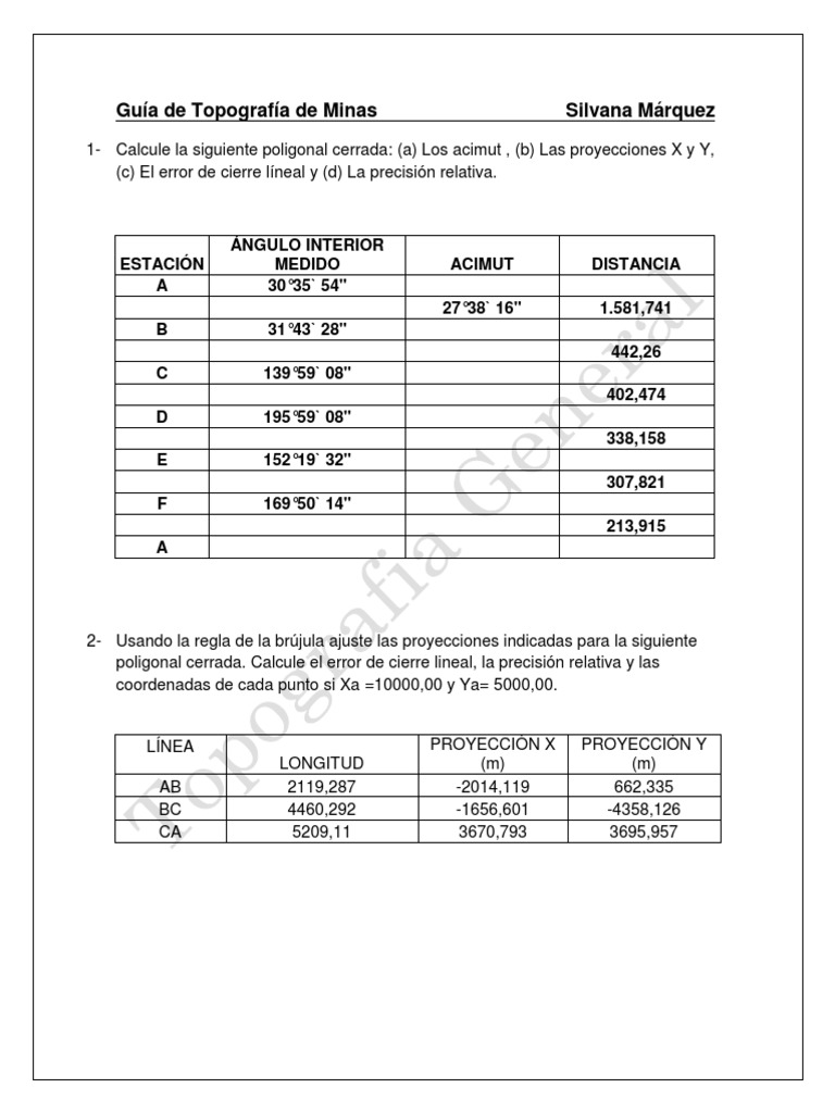 Guía de Ejercicios Poligonales Silvana Márquez | PDF | Azimut | Geografía