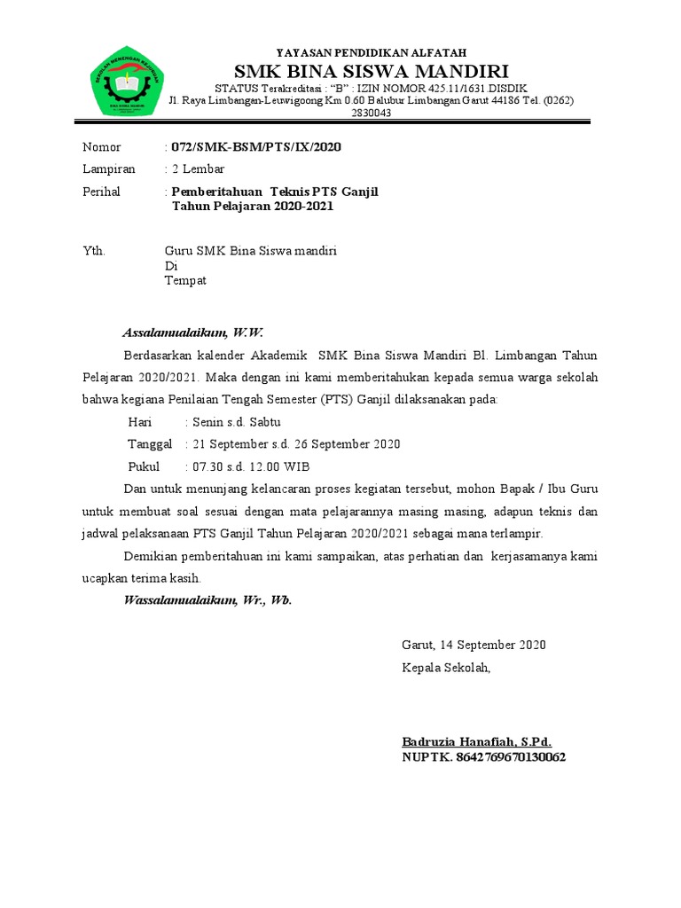 Surat Pemberitahuan PTS | PDF