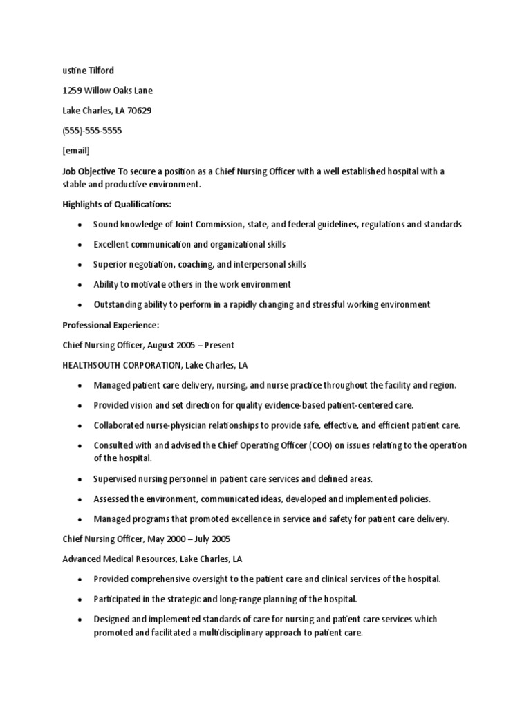 A Compelling Resume for the Role of Chief Nursing Officer | PDF ...
