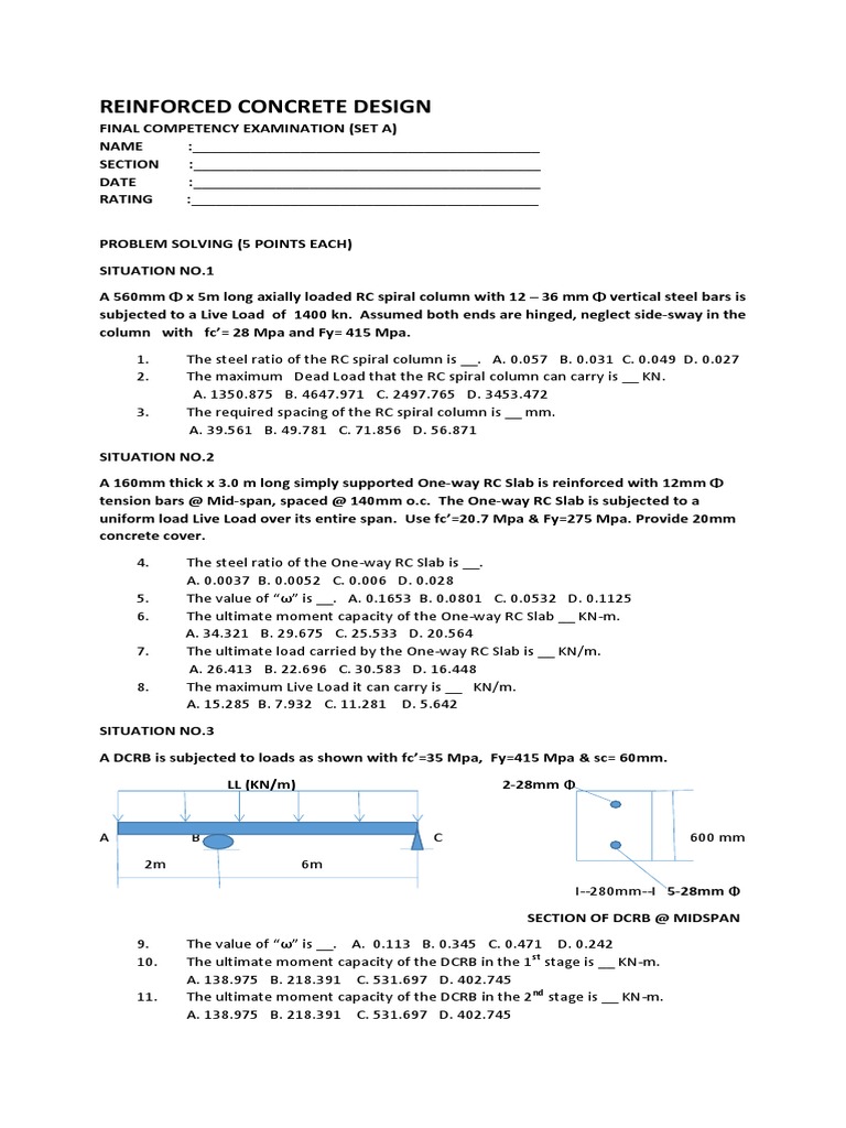 RCD FINALS Online NEW SET A | PDF | Column | Architectural Elements
