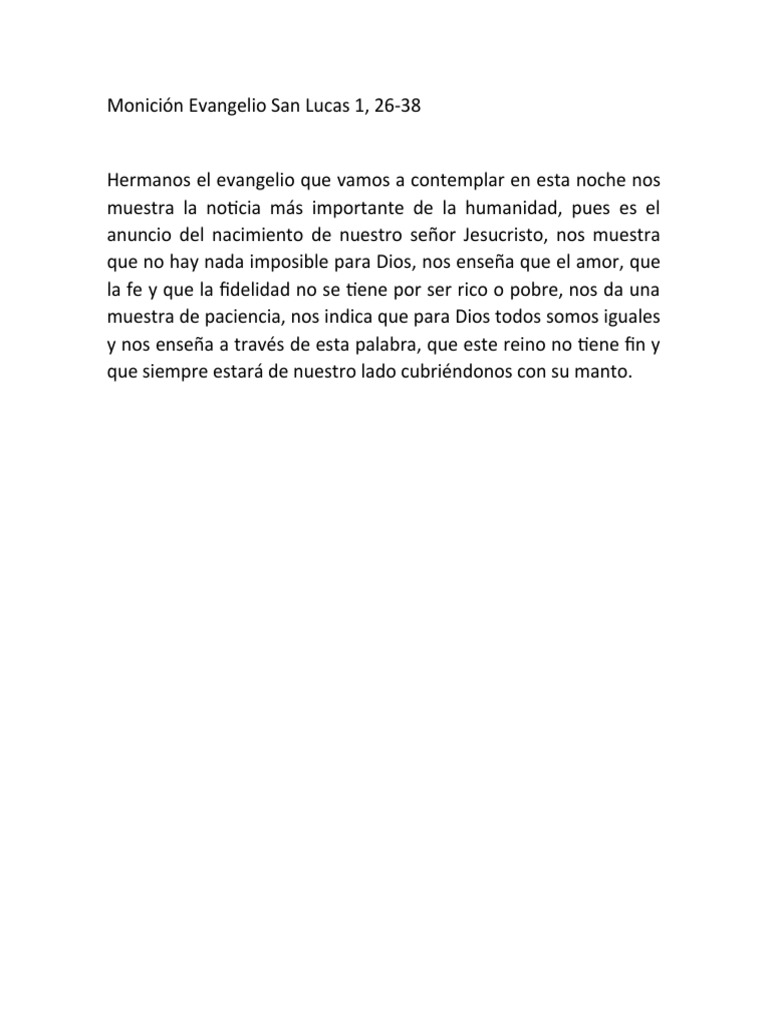 Monición Evangelio San Lucas 1, 26-38 | PDF