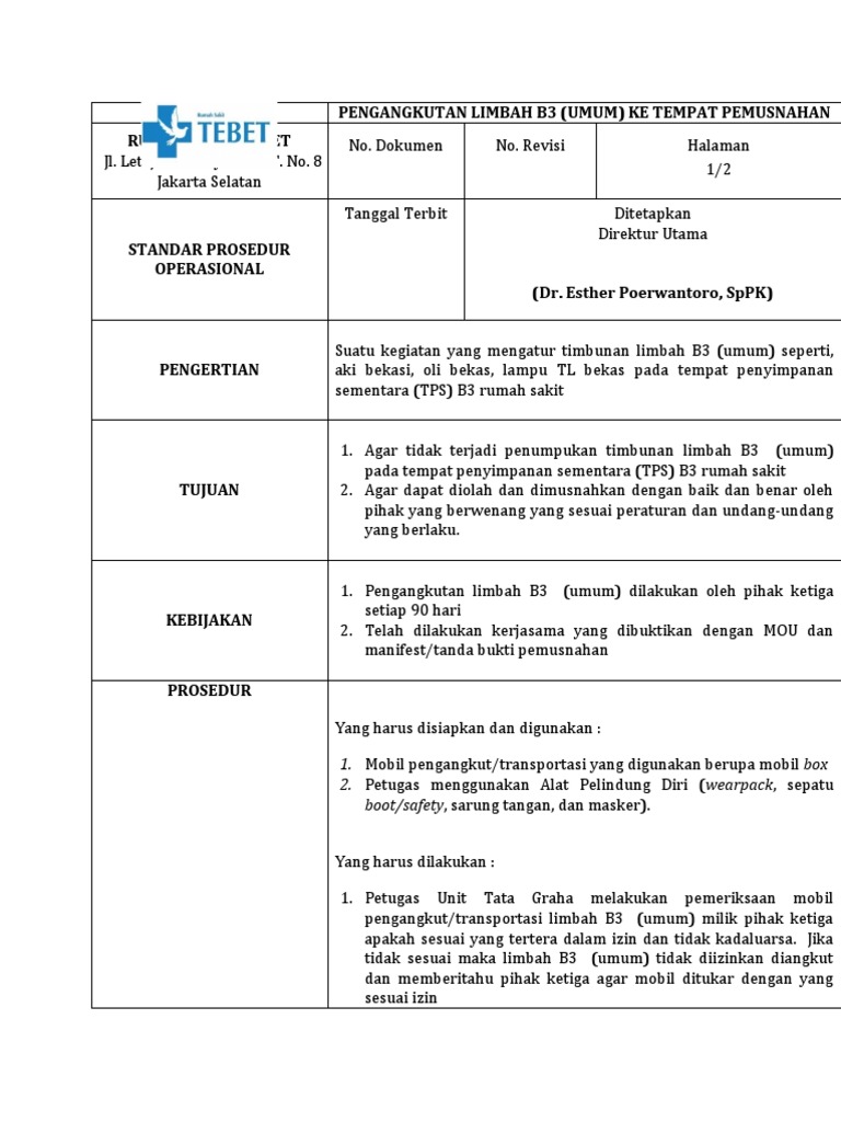 Sop Pengangkutan Limbah B3 (Umum) Ke Tempat Pemusnahan | PDF | Sains & Matematika