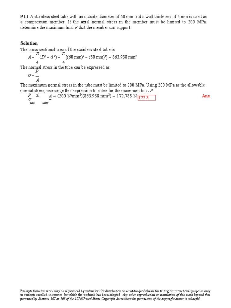 Solution Manual For Mechanics of Materials 3rd Edition by Philpot | PDF ...
