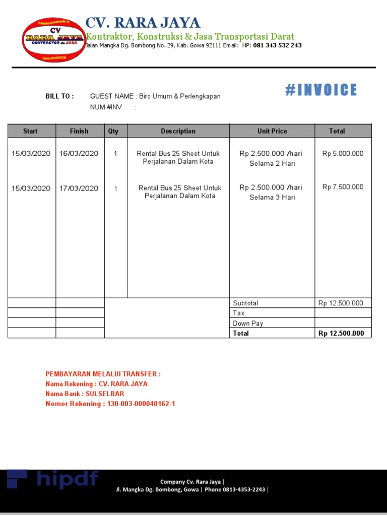 Invoice 15.03.20 Bus Dalam Kota New | PDF