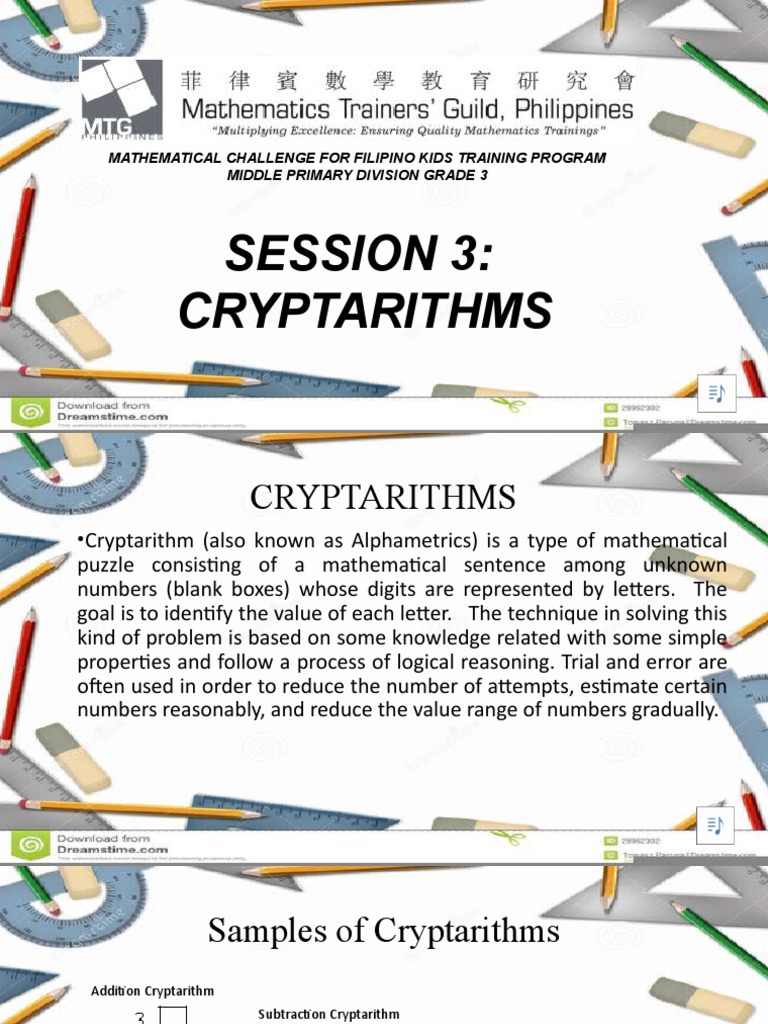 Session 3: Cryptarithms: Mathematical Challenge For Filipino Kids Training Program Middle ...