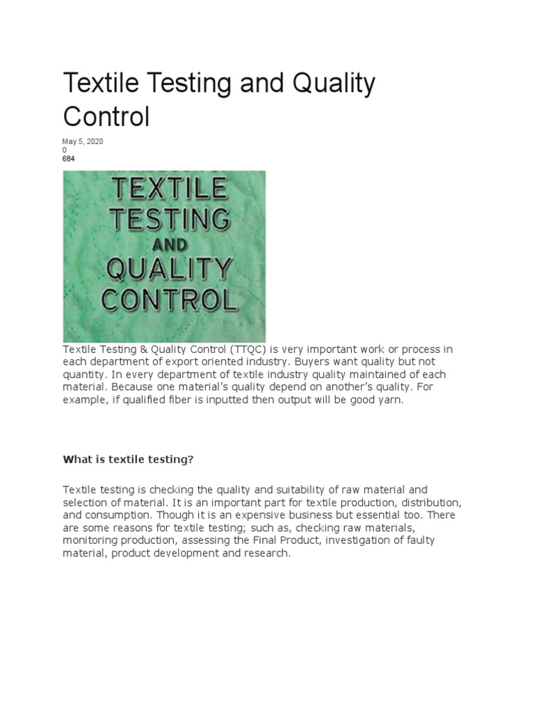 Textile Testing and Quality Control | PDF | Yarn | Dyeing