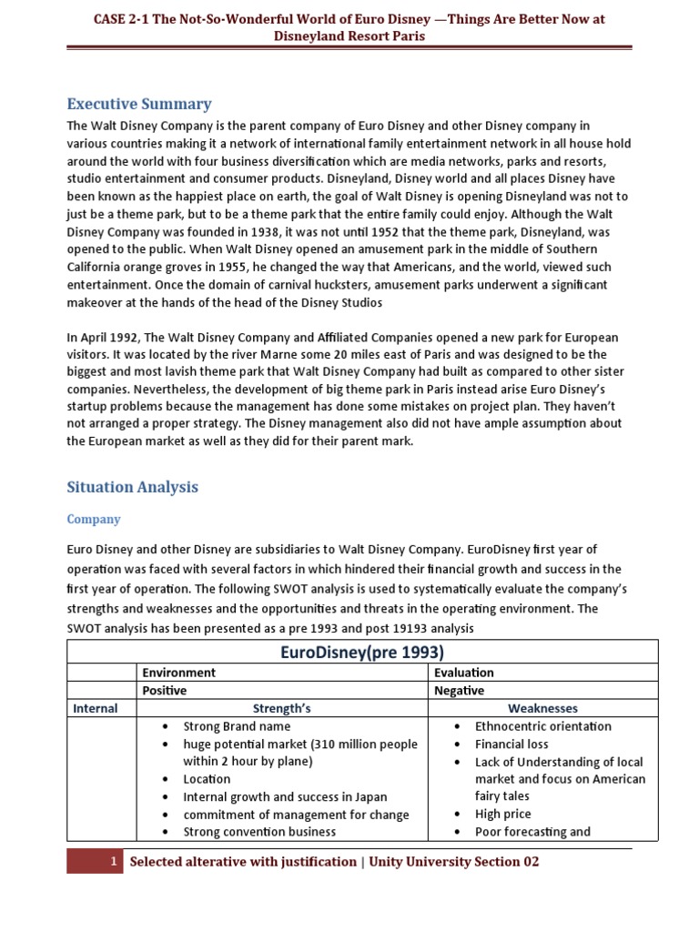 Case Analysis Eurodisney | PDF | The Walt Disney Company | Swot Analysis