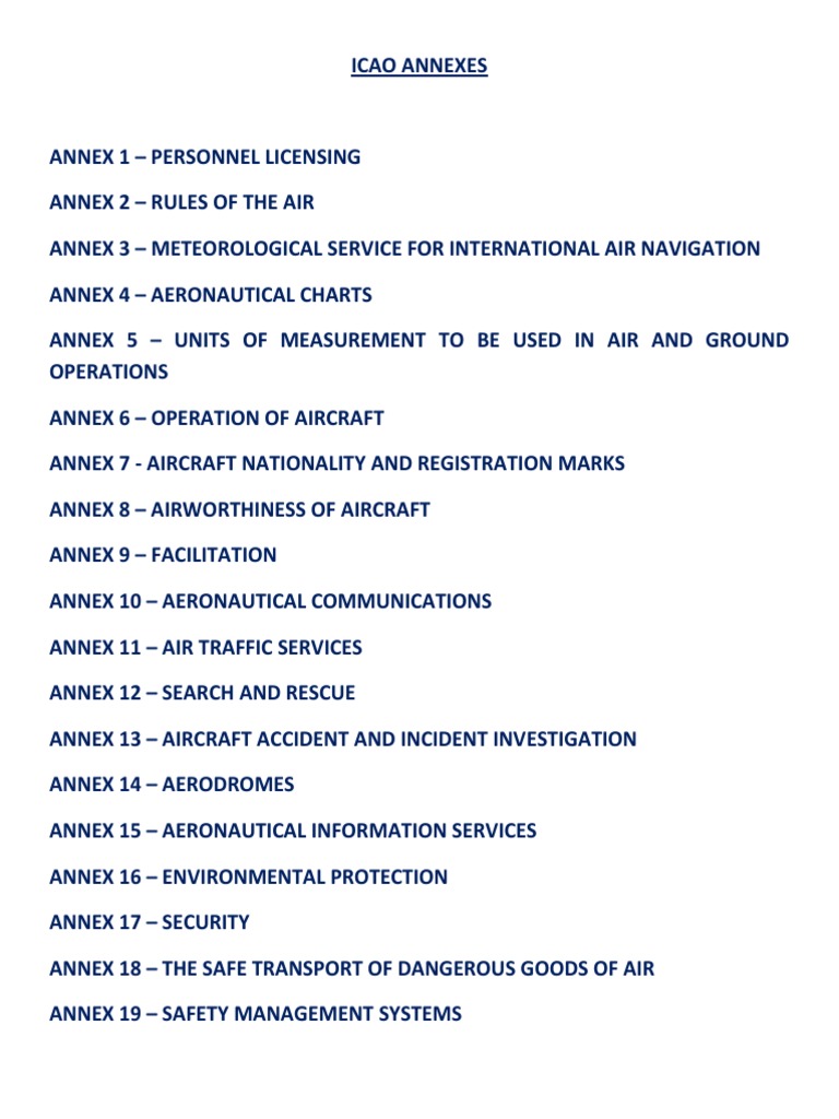 ICAO Annexes Overview and List | PDF | Aircraft | Airplane