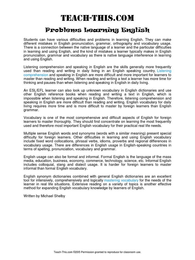 Problems Learning English: Listening Comprehension | PDF | English ...