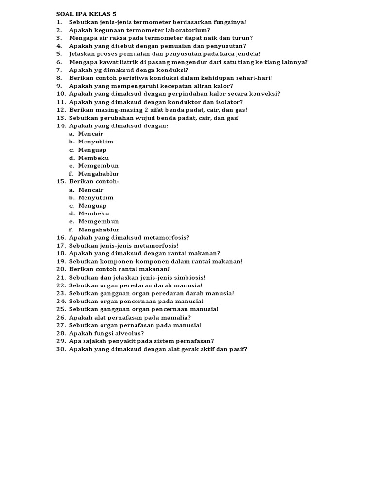 Soal Ipa Kelas 5 | PDF