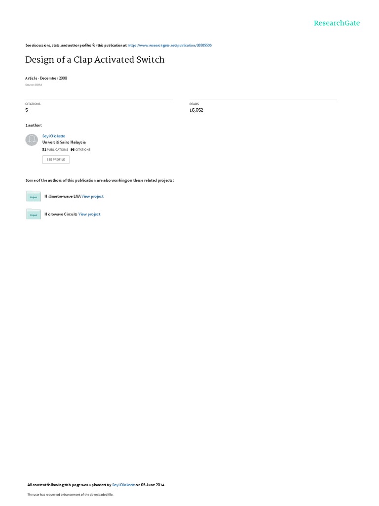 Design of A Clap Activated Switch | PDF | Microphone | Bipolar Junction ...