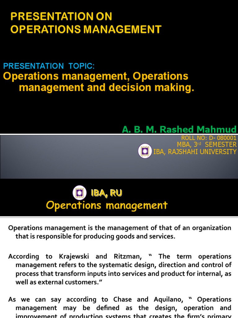 Operations Management, Operations Management and Decision Making | PDF ...