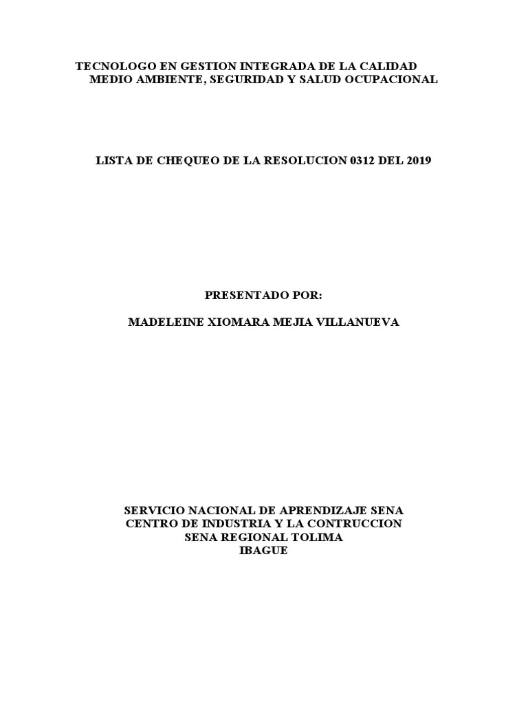 Lista de Chequeo SST Resolución 0312-2019 | PDF | Diagnostico medico | Medicina