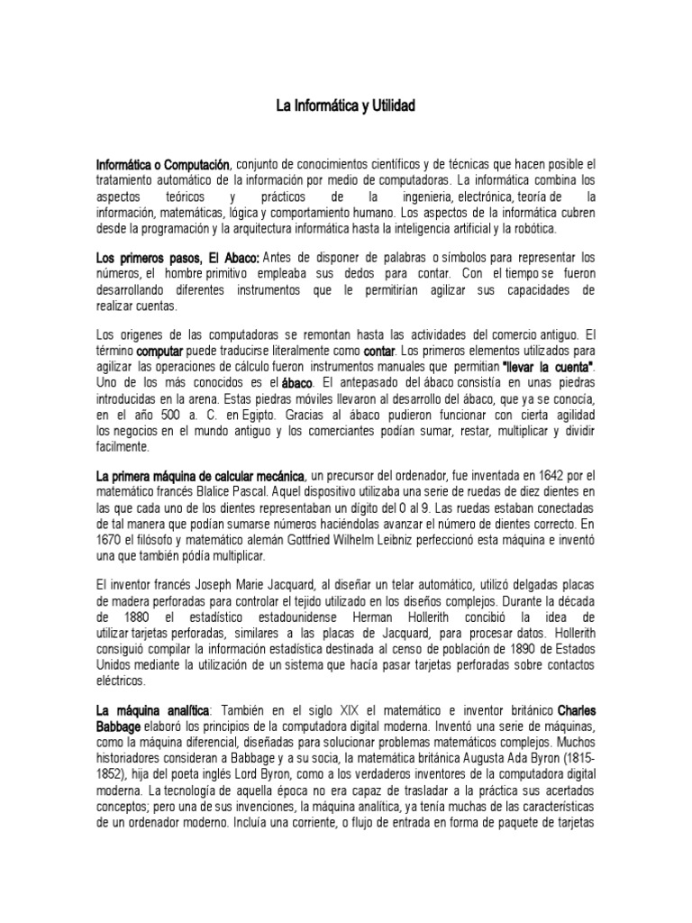 Ensayo La Informática y Su Utilidad | Descargar gratis PDF ...