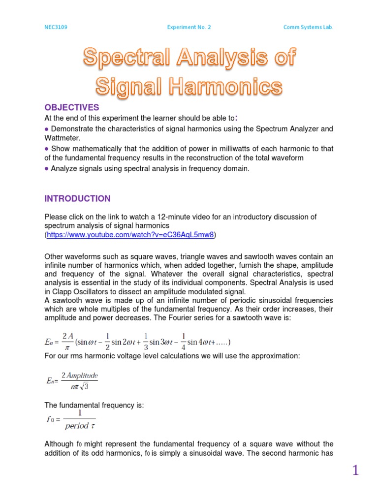 Experiment No. 2 Spectral Analysis of Signal Harmonics | PDF | Spectral Density | Amplitude