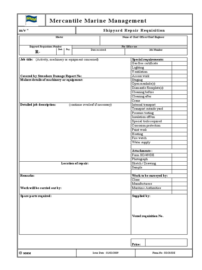 Shipyard Repair Requisition | Transport | Waterway And Maritime