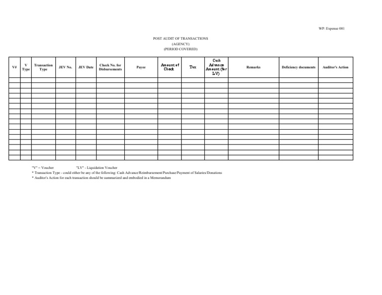 Voucher Post-Audit Template For Auditors | PDF