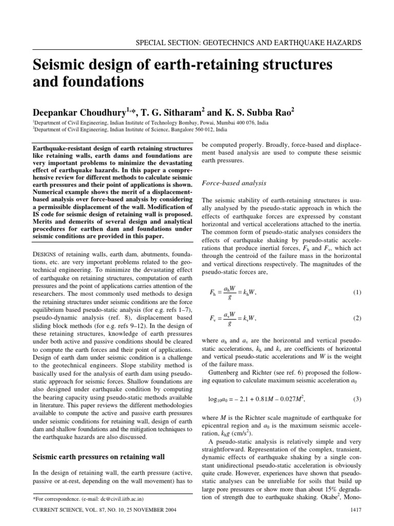 Seismic Design of Earth Retaining Structures | PDF