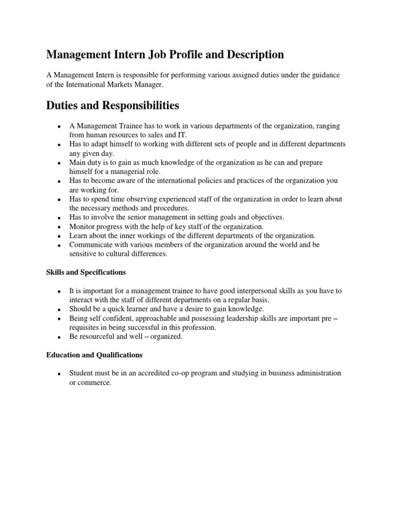 Management Intern Job Description Guide | PDF | Career & Growth | Business