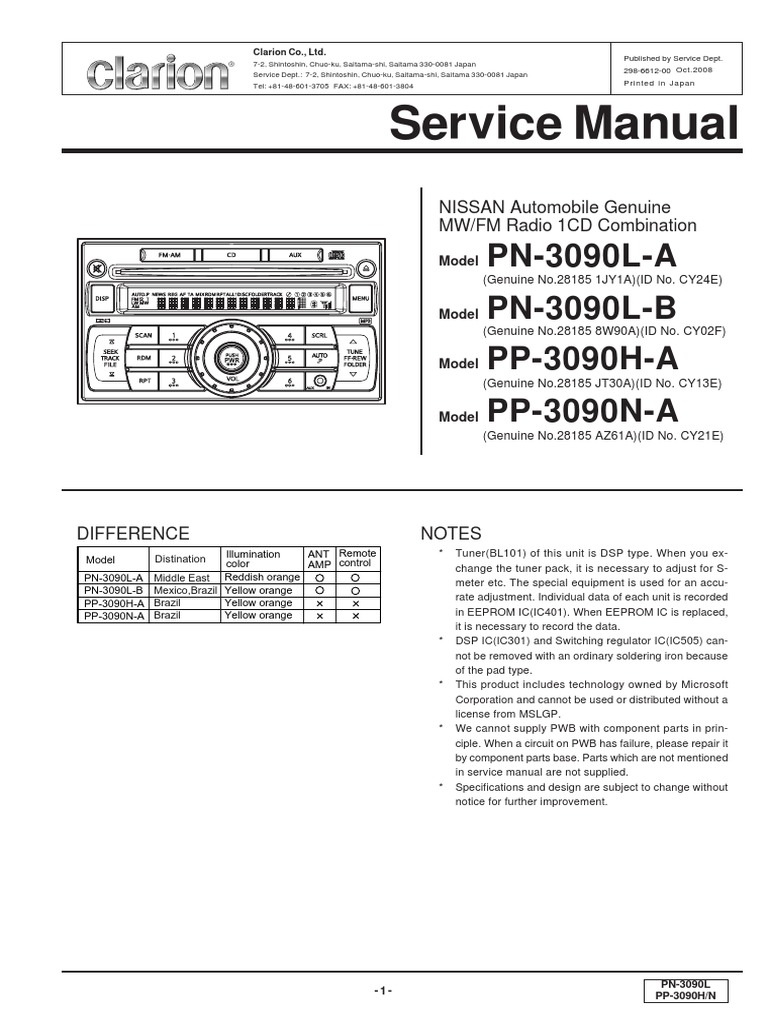 Service Manual: PN-3090L-A PN-3090L-B PP-3090H-A PP-3090N-A | PDF ...