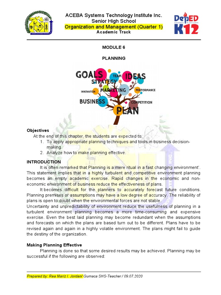 Organization and Management Module 6 | PDF | Strategic Planning | Swot ...