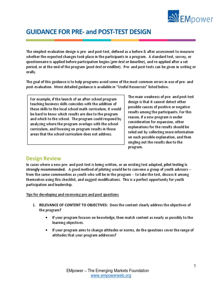 Pre- and Post-Test Design Guide | PDF | Multiple Choice | Qualitative ...