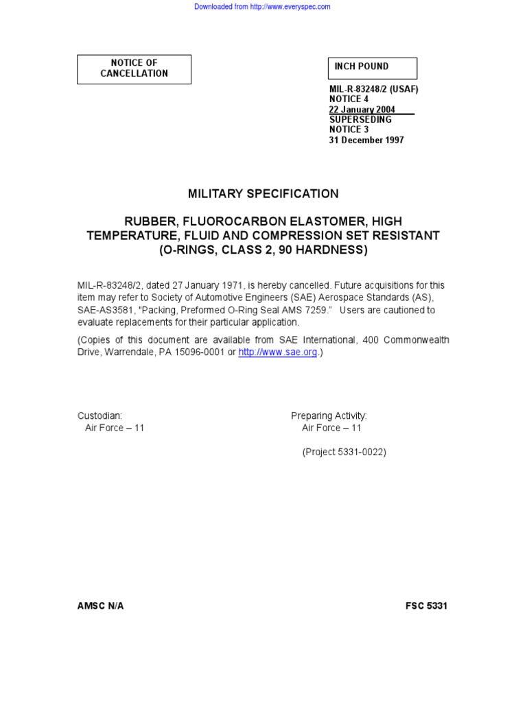 Military Specification Rubber, Fluorocarbon Elastomer, High Temperature ...