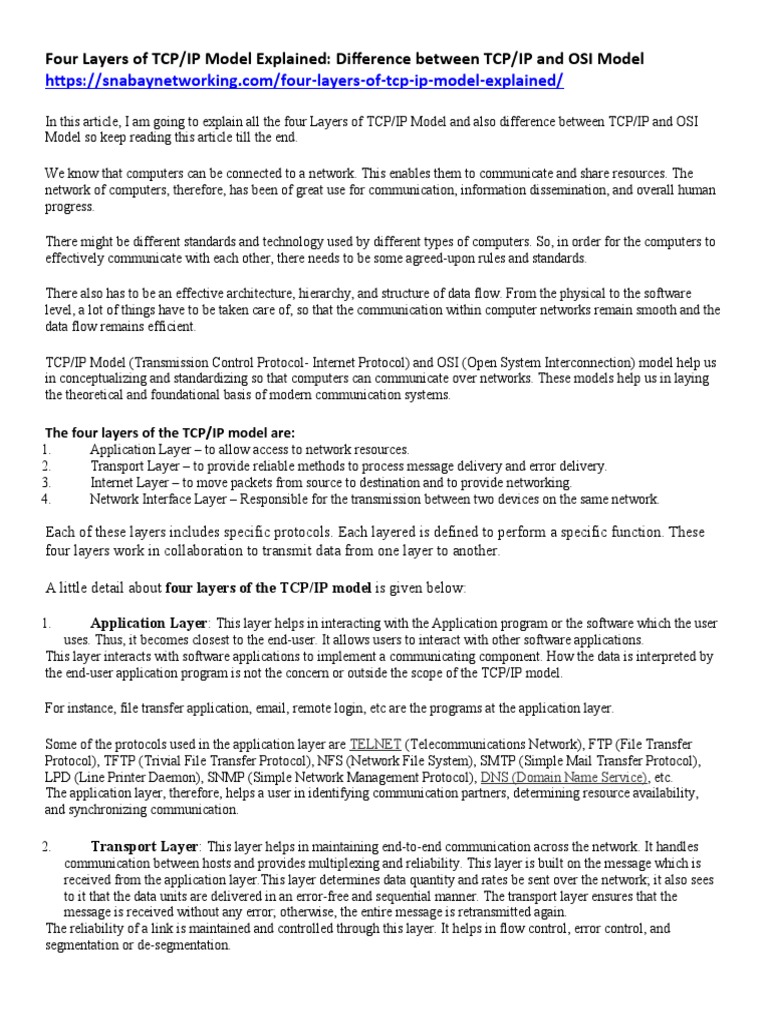 Four Layers of TCP/IP Model Explained: Difference Between TCP/IP and ...